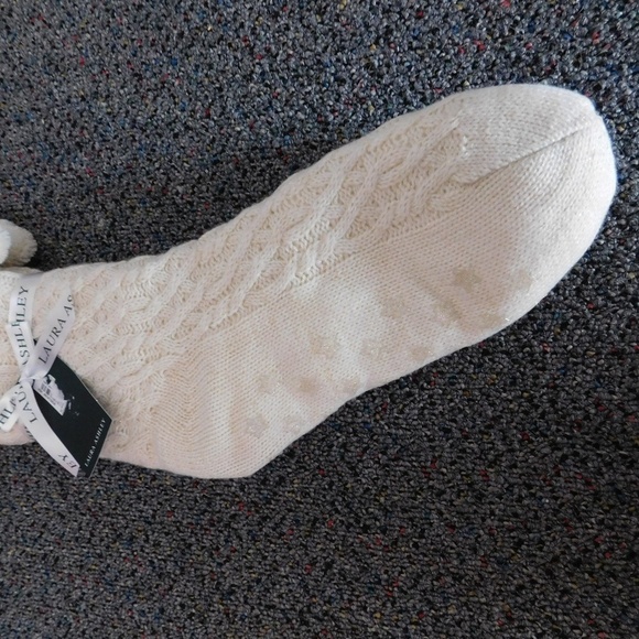 Laura Ashley | Shoes | Laura Ashley Slipper Socks White Metallic Pom ...